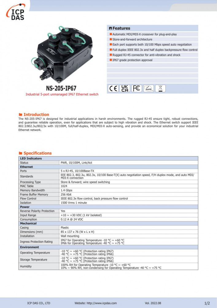 NS-205-IP67 technical document page 1