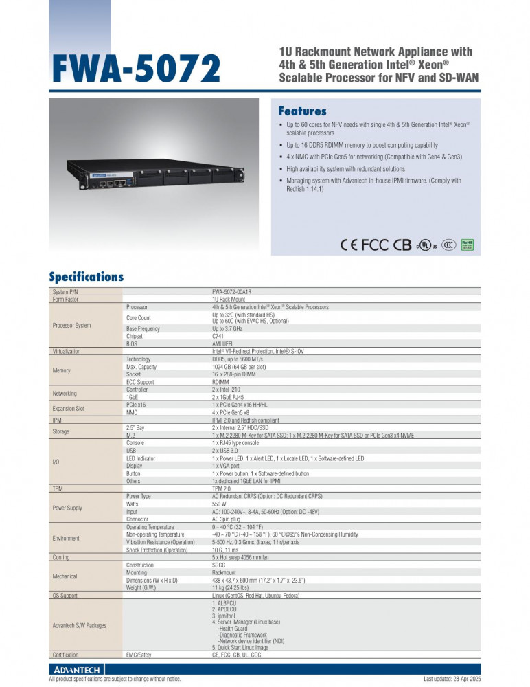 ADVANTECH FWA-5072 technical document page 1