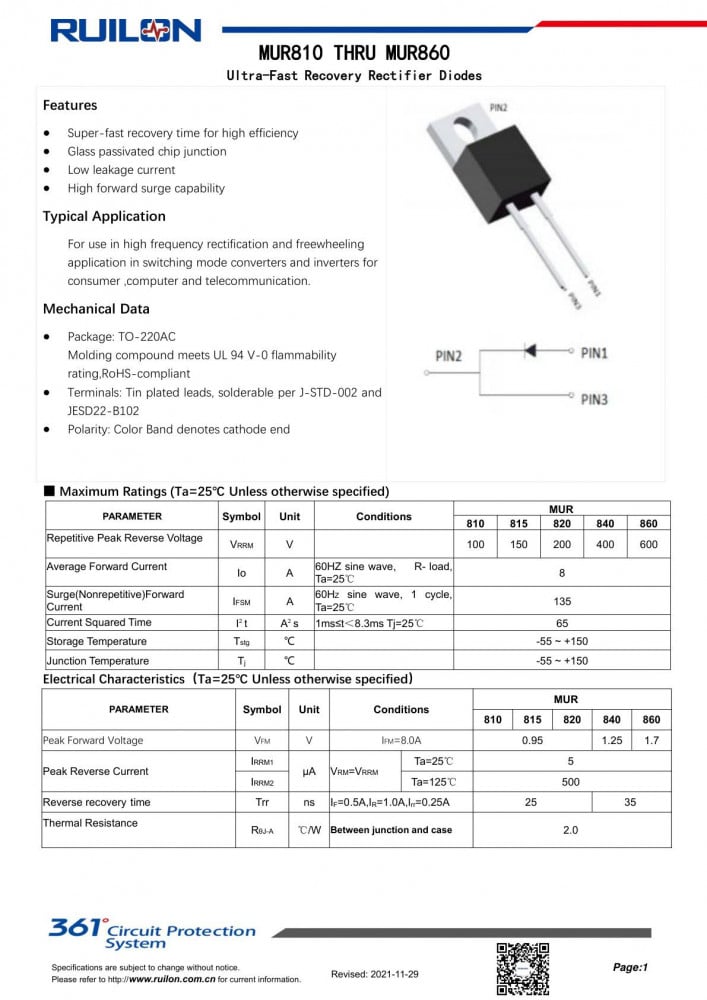 MUR860 datasheet page 1