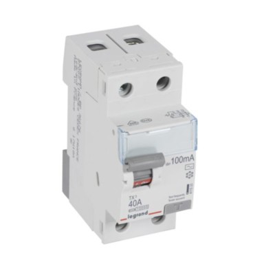 RCCB TX³ - 2P 230V~ 25A AC type - 100mA sensitivity - DIN rail IP20 2 modules - 4kV impulse withstand