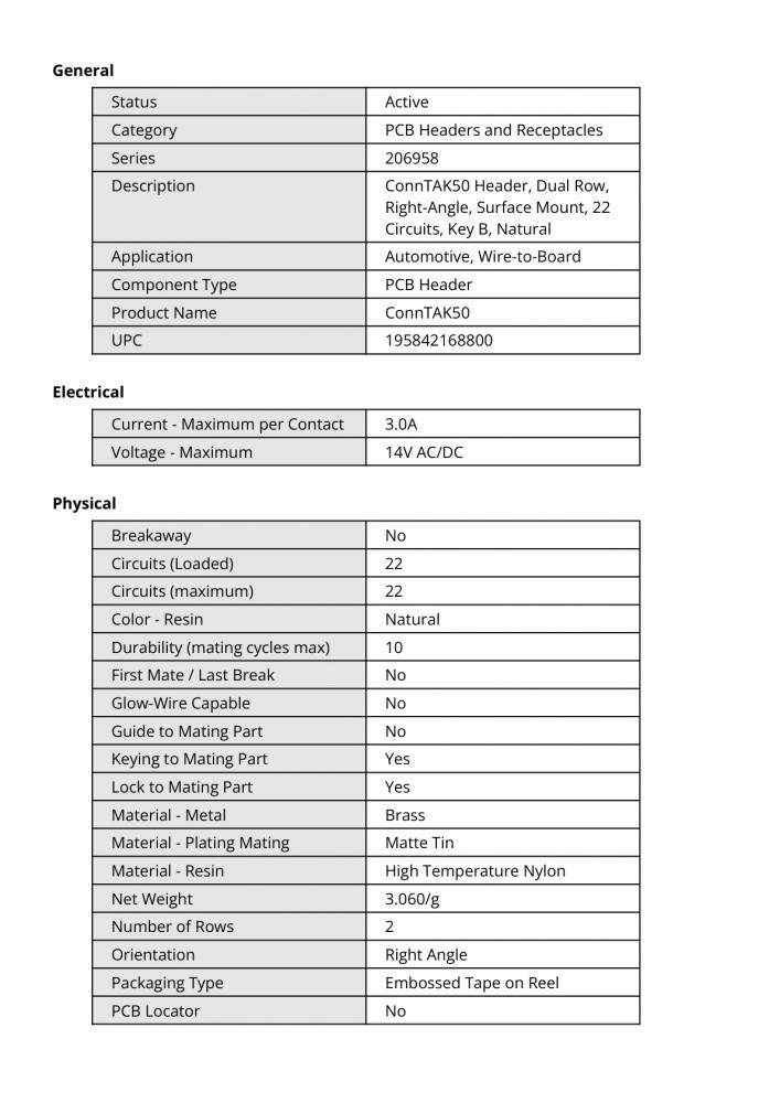 Technical document page 2 for MOLEX 2069583222