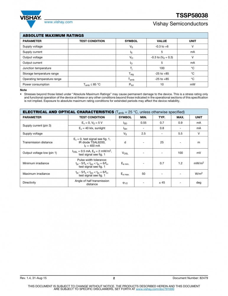 TSSP58038 datasheet page 2