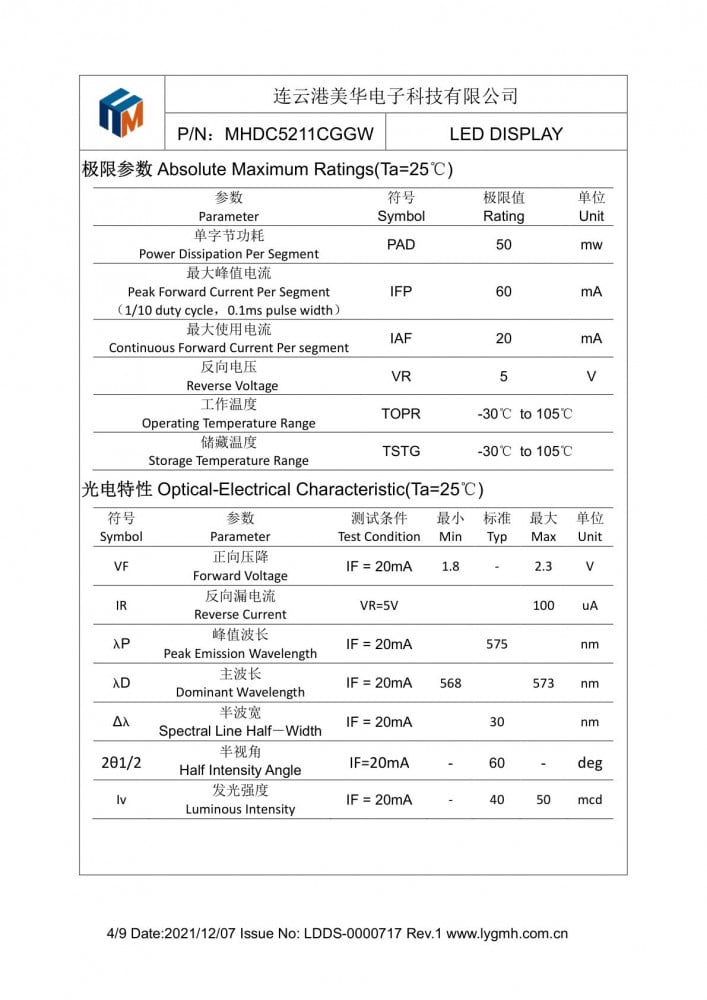 MHDC5211CGGW datasheet page 4