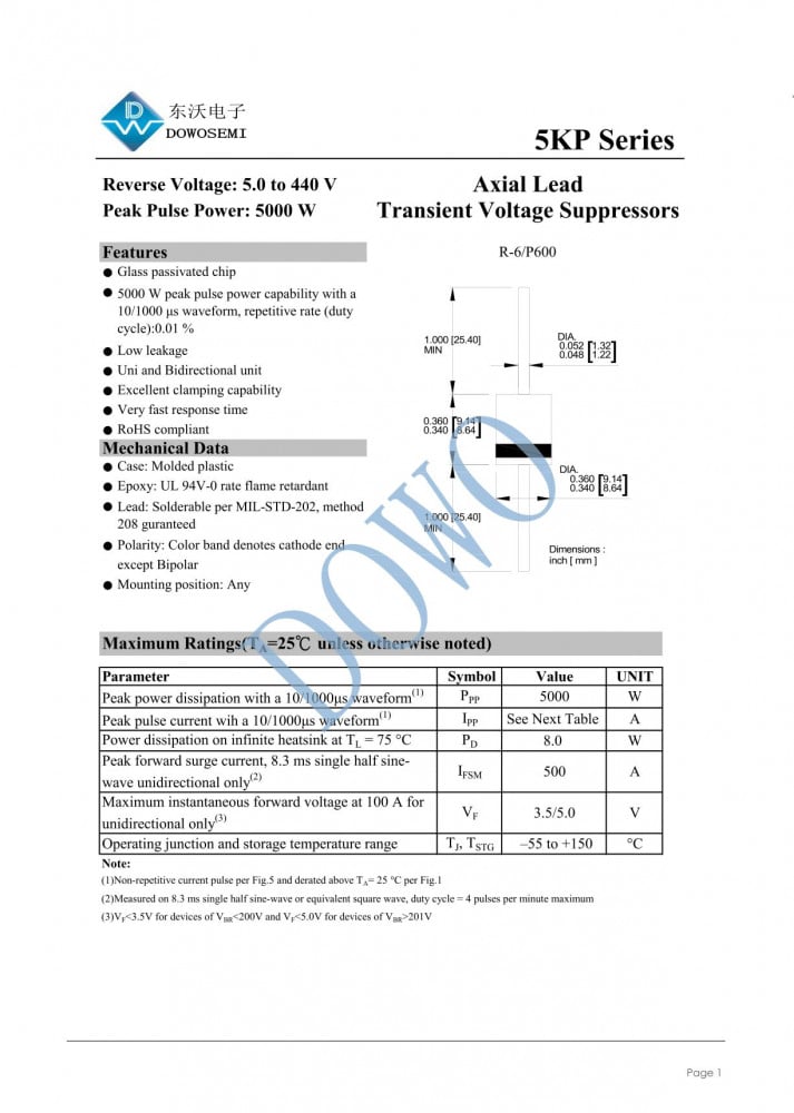 DOWO 5KP series datasheet page 1