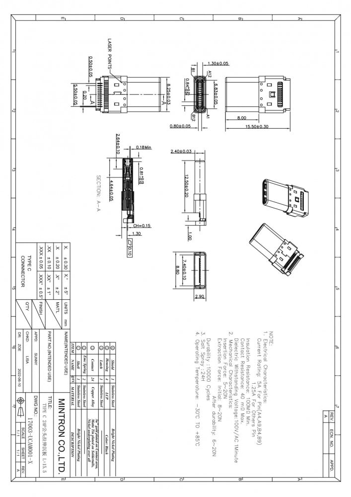 MINTRON 17003-UCAM001-X technical document page 1