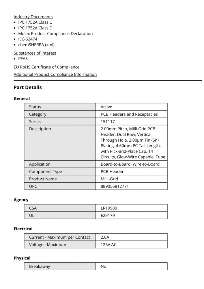 MOLEX 1511175414 product specification page 2