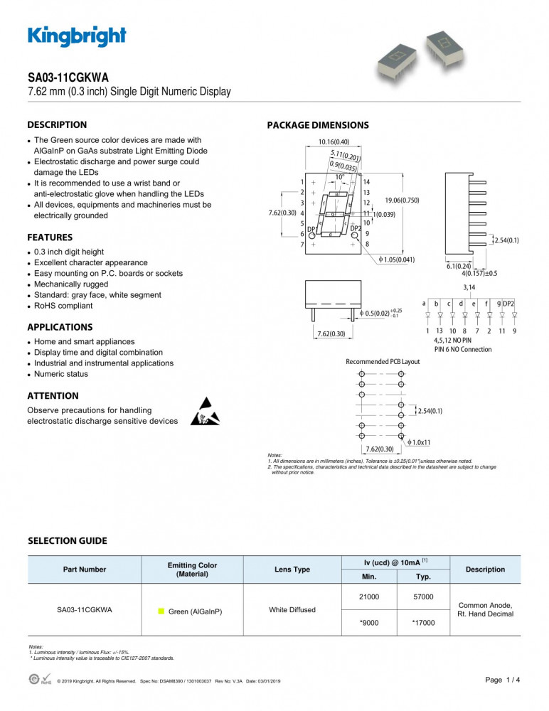 SA03-11CGKWA datasheet page 1