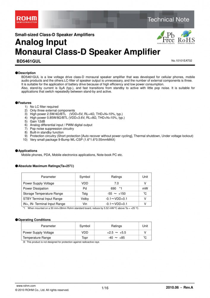 BD5461GUL-E2 datasheet page 1