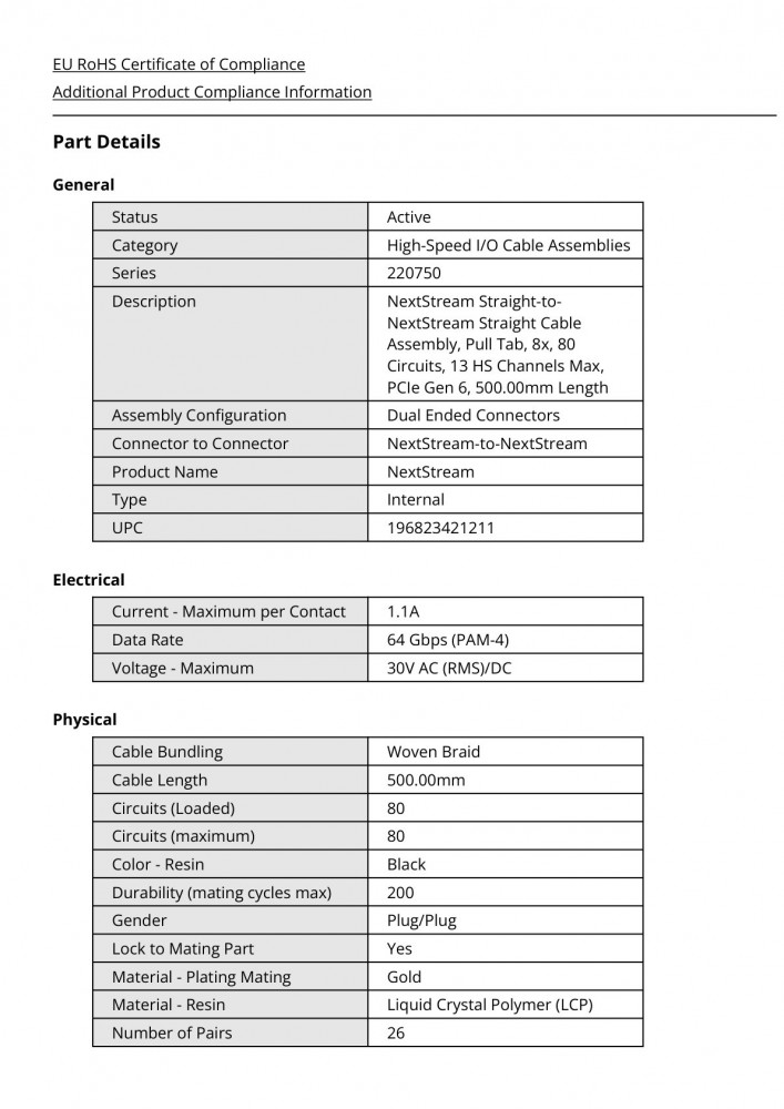 MOLEX 2207501001 product drawing, page 2