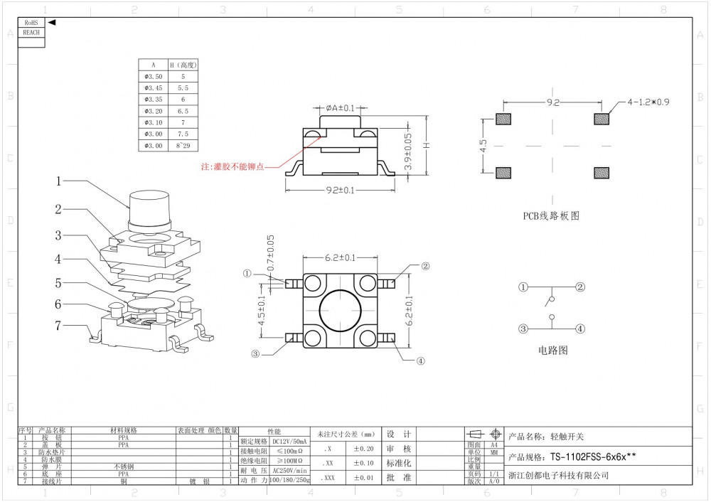 CAX TS-1102FSS-6x6x8.0 specification page 2