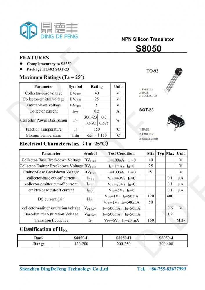 DDF S8050-TO-92 datasheet page