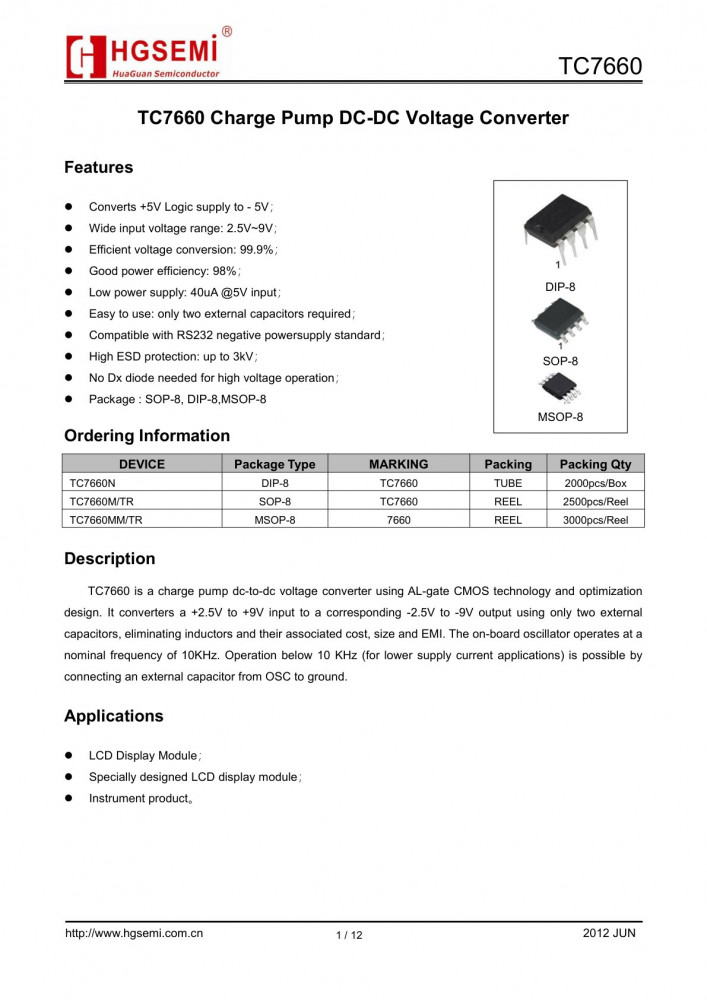TC7660 datasheet page 1