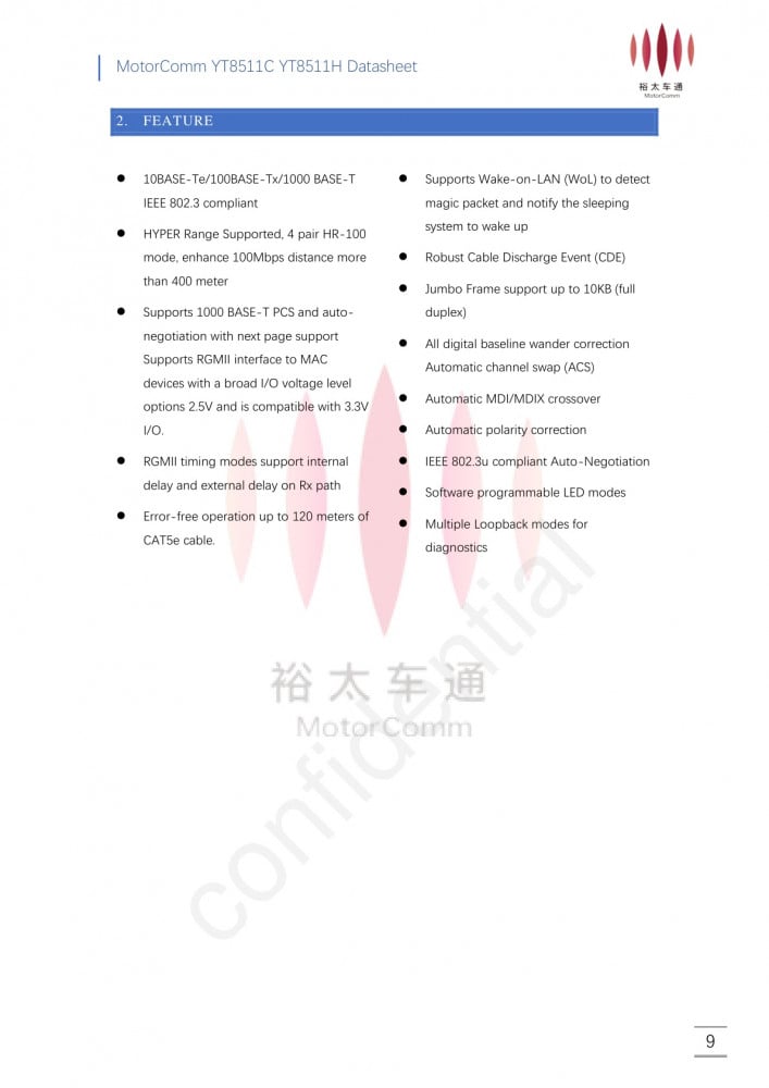YT8511H datasheet page 10