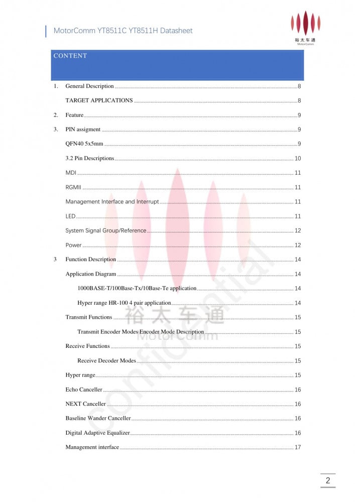YT8511H datasheet page 3