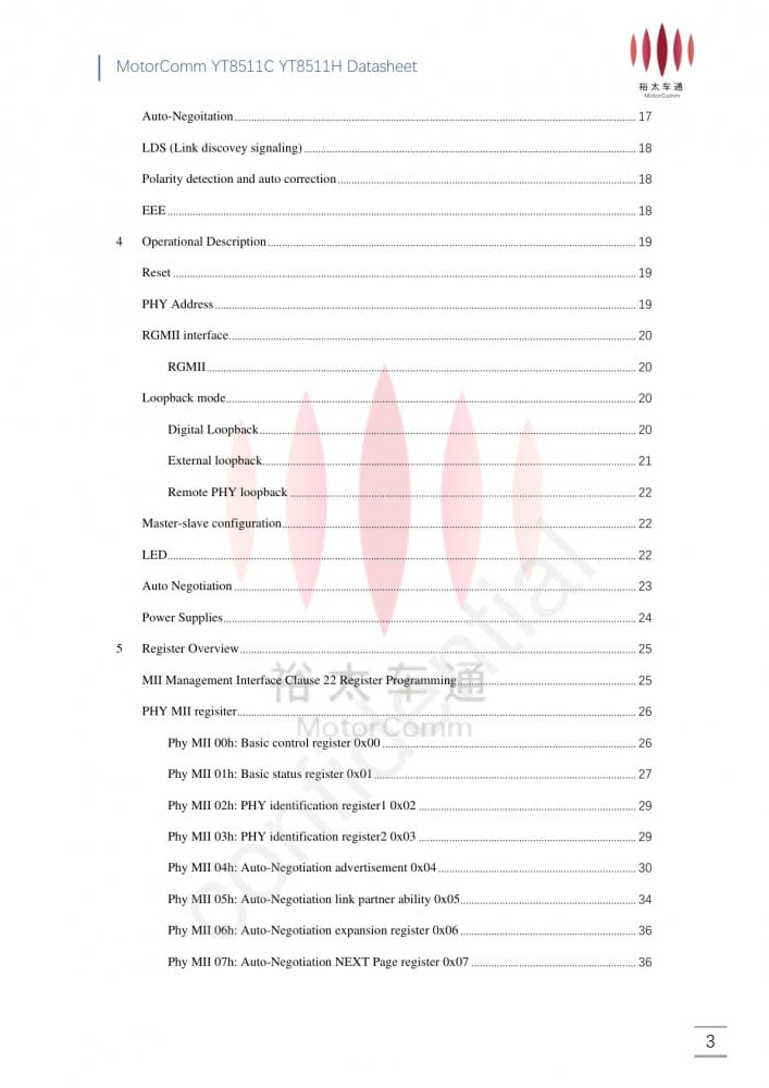 YT8511H datasheet page 4