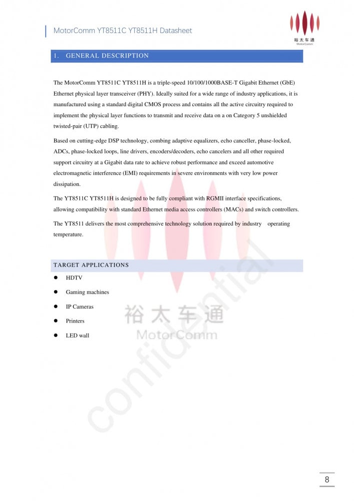 YT8511H datasheet page 9