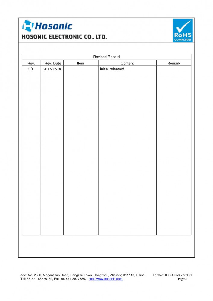 HOSONIC E1SB24E00000PE datasheet page 2