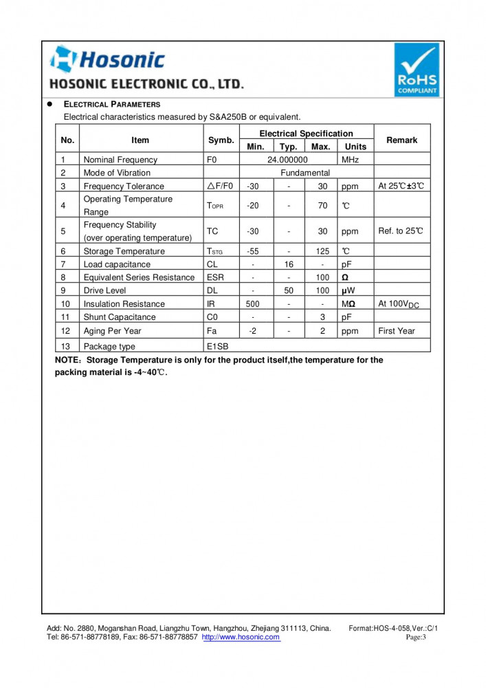 HOSONIC E1SB24E00000PE datasheet page 3