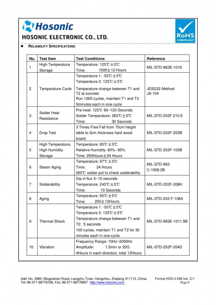HOSONIC E1SB24E00000PE datasheet page 9