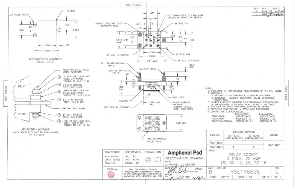 Amphenol RSE116626 specification drawing page