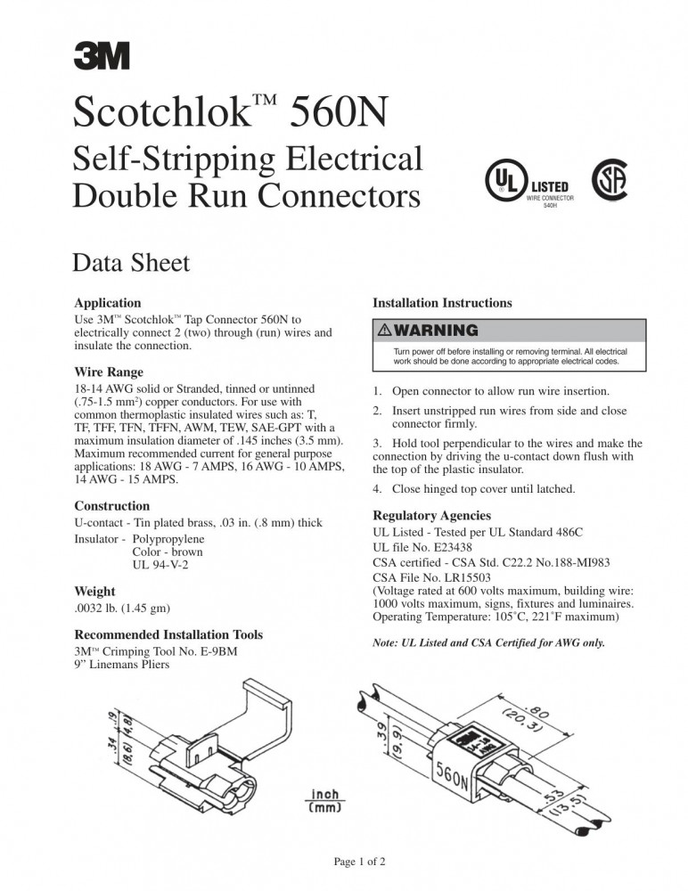 3M Scotchlok 560N-BULK datasheet page 1