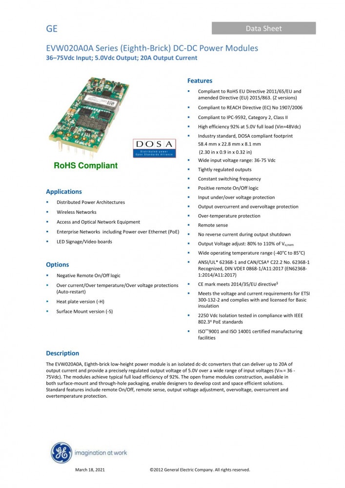 EVW020A0A641Z datasheet page 1