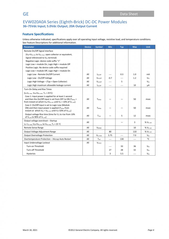 EVW020A0A641Z datasheet page 4