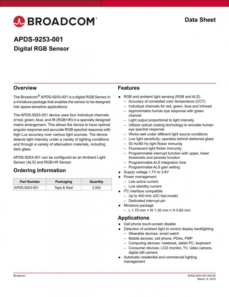 APDS-9253-001 datasheet page 1