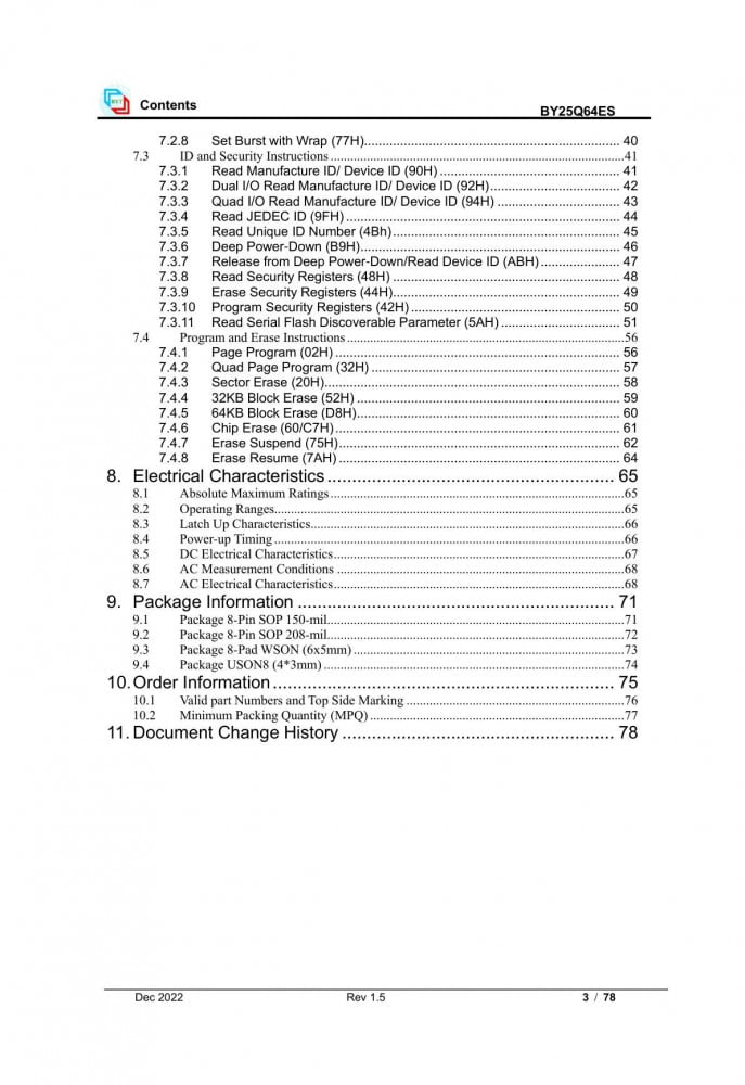 BY25Q64ES datasheet page 3