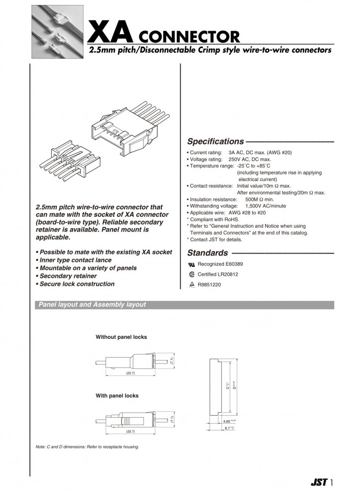 JST XA connector catalog page 1