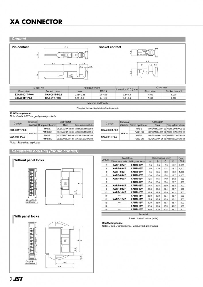 JST XA connector catalog page 2
