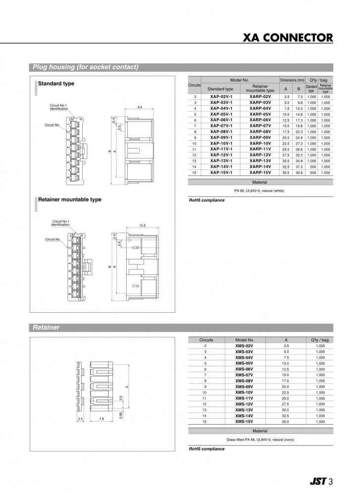 JST XA connector catalog page 3