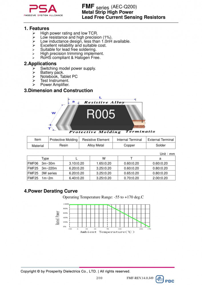 PSA FMF series specification page 3