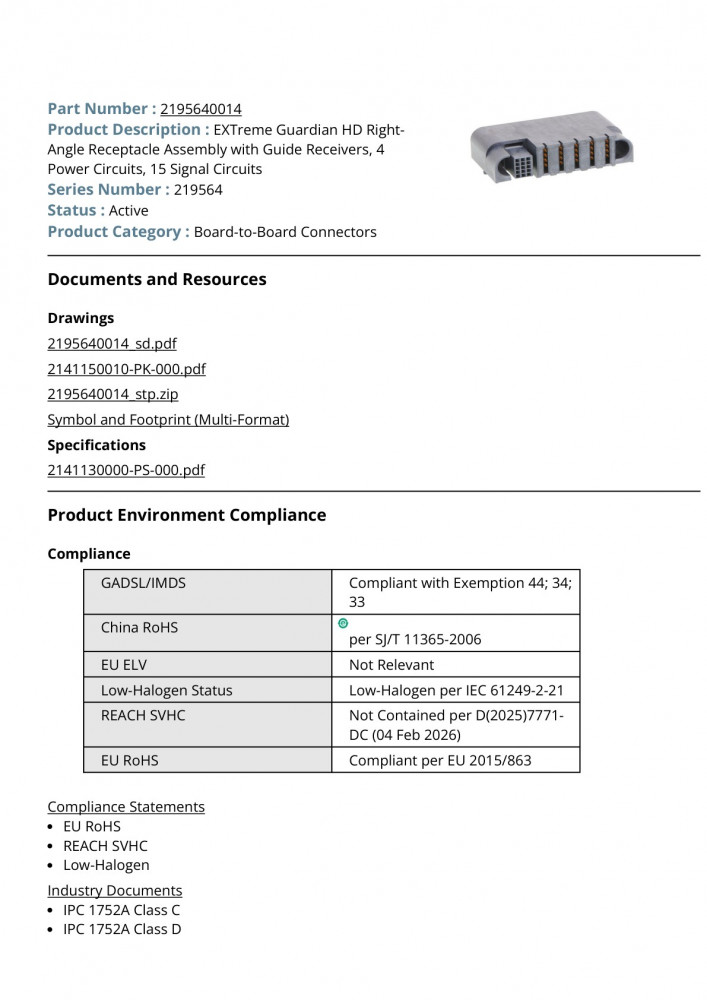 MOLEX 2195640014 technical document preview, page 1