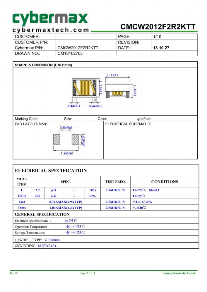 CMCW2012F2R2KTT datasheet page 3