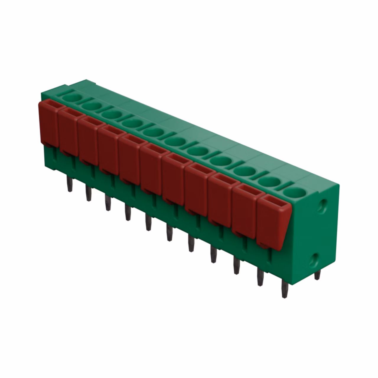 5.00mm Pitch, Eurostyle Fixed-Mount Push-Button Terminal Block, Vertical, 10A, 22-14 AWG, Green, 11 Circuits for sale