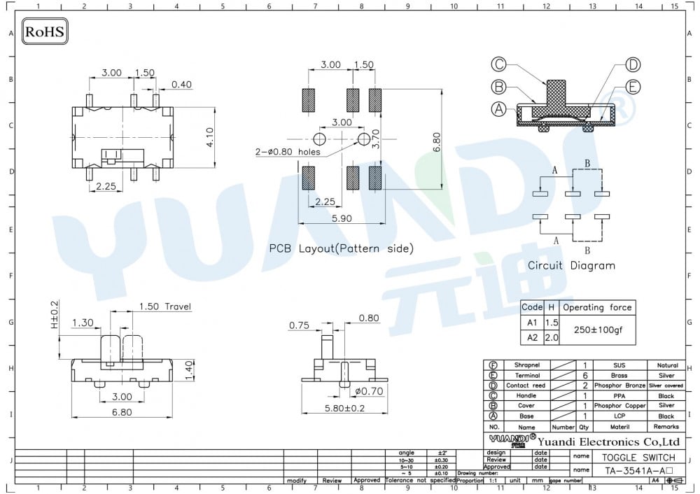 Yuandi TA-3541A-A1 technical drawing