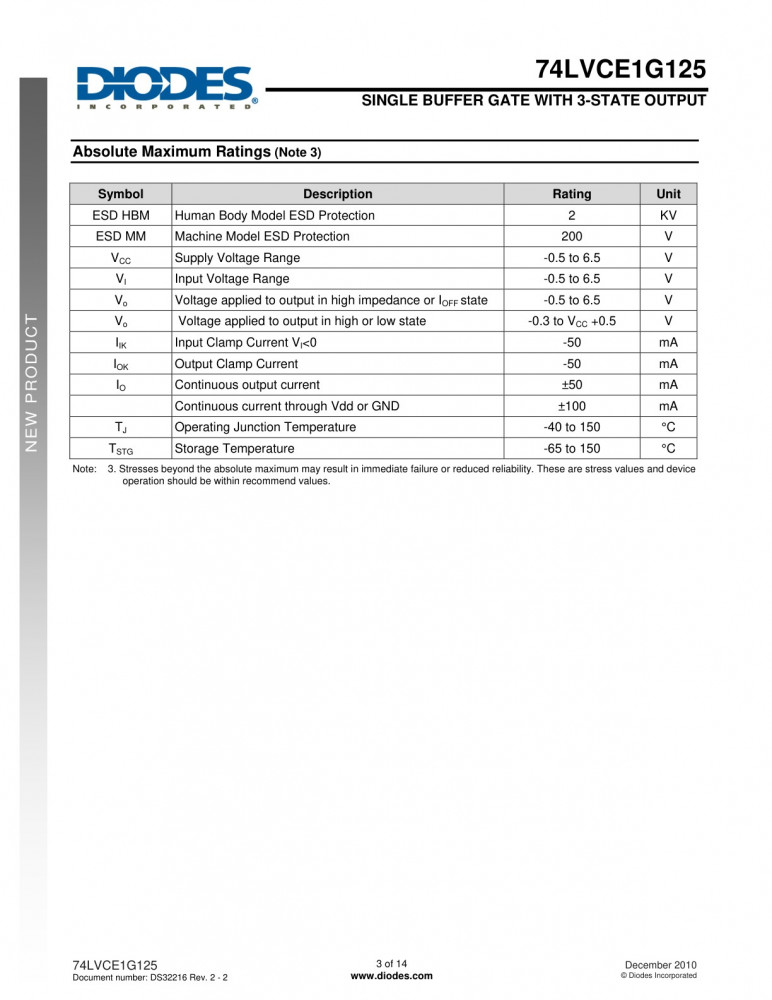 74LVCE1G125SE-7 datasheet page 3