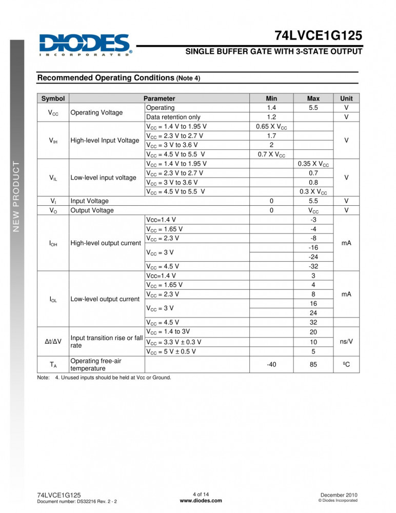 74LVCE1G125SE-7 datasheet page 4