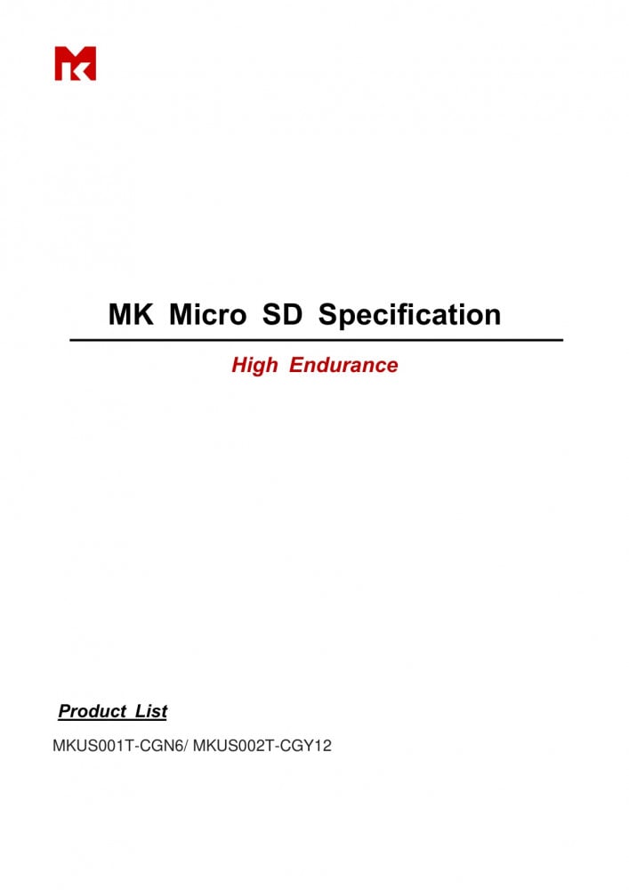 MK Micro SD datasheet page 1