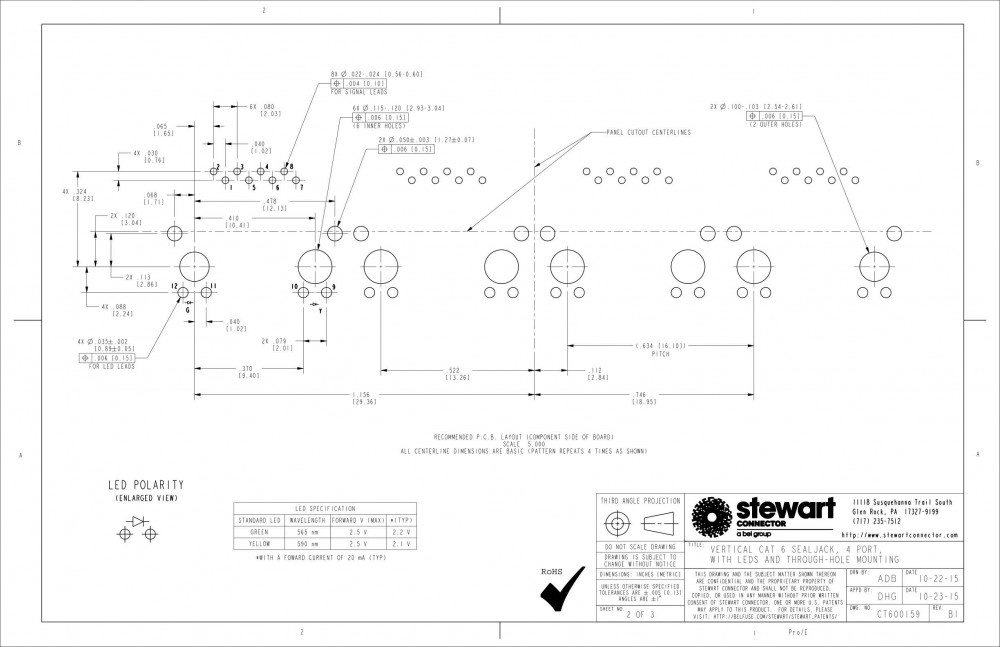 SS-60400-007 PCB layout and LED specification drawing