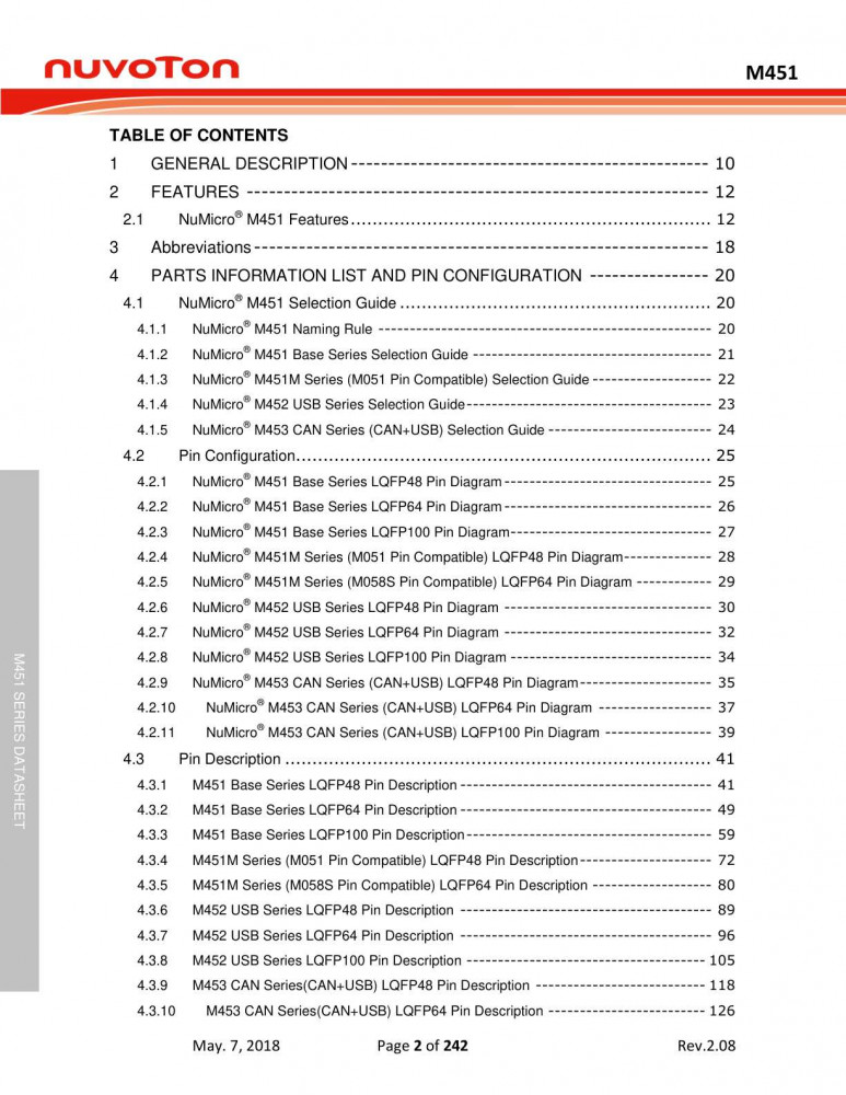 M451 series datasheet page image 2