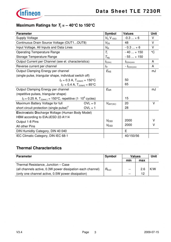 TLE7230R datasheet page 3