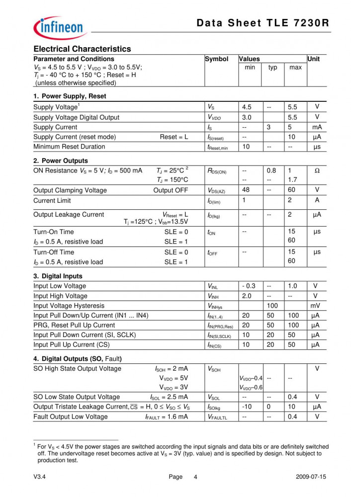 TLE7230R datasheet page 4