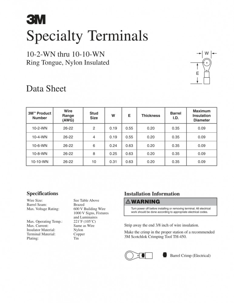 3M 10-2-WN specialty terminals data sheet