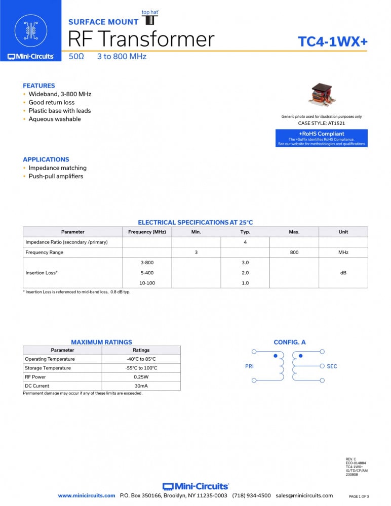 TC4-1WX+ datasheet page 1