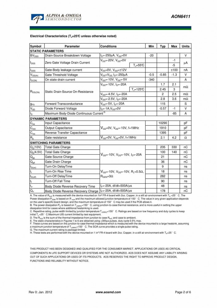AON6411 datasheet page 2