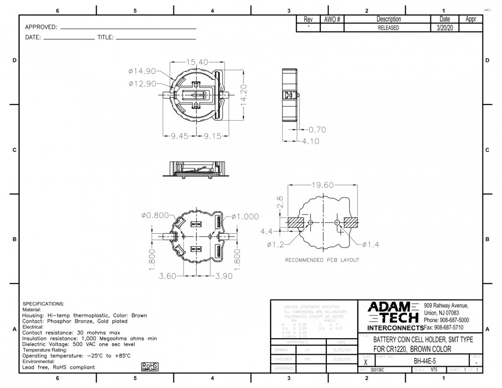 ADAM TECH BH-44E-5 technical drawing