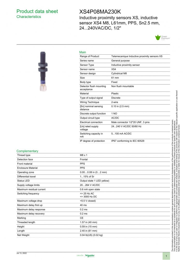 XS4P08MA230K technical document page 1