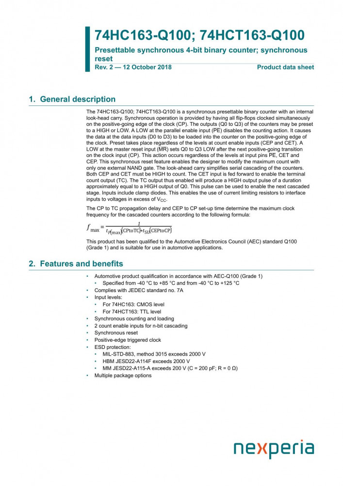 74HCT163-Q100 datasheet page 1